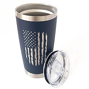 American Flag Coffee Tumbler, Patriotic Coffee Mug, Navy Blue Tumbler, Travel Coffee Mug for Men