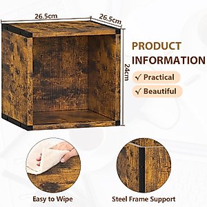 QIALINO Cube Storage Organizer Can be Connected in Pairs, Storage Bin Suitable for Closet Organizers and Storage, Clothes Storage, Bookcase, Display Shelf (Rustic Brown, 10.39 * 10.39")