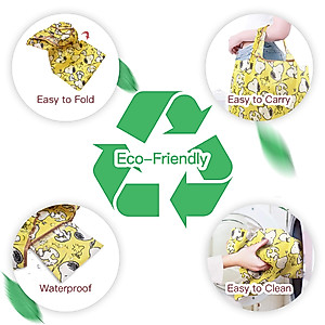 FINEX 3 Pcs Set Yellow Snoopy Waterproof Foldable Washable Reusable Grocery Bags