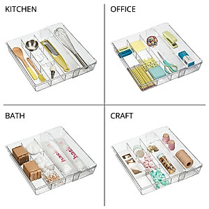 mDesign Adjustable, Expandable Plastic In-Drawer Utensil Organizer Tray Deep 5 Section Divided for Kitchen Organization; Holds Cutlery, Flatware, Silverware, Cooking Utensils, Ligne Collection, Clear