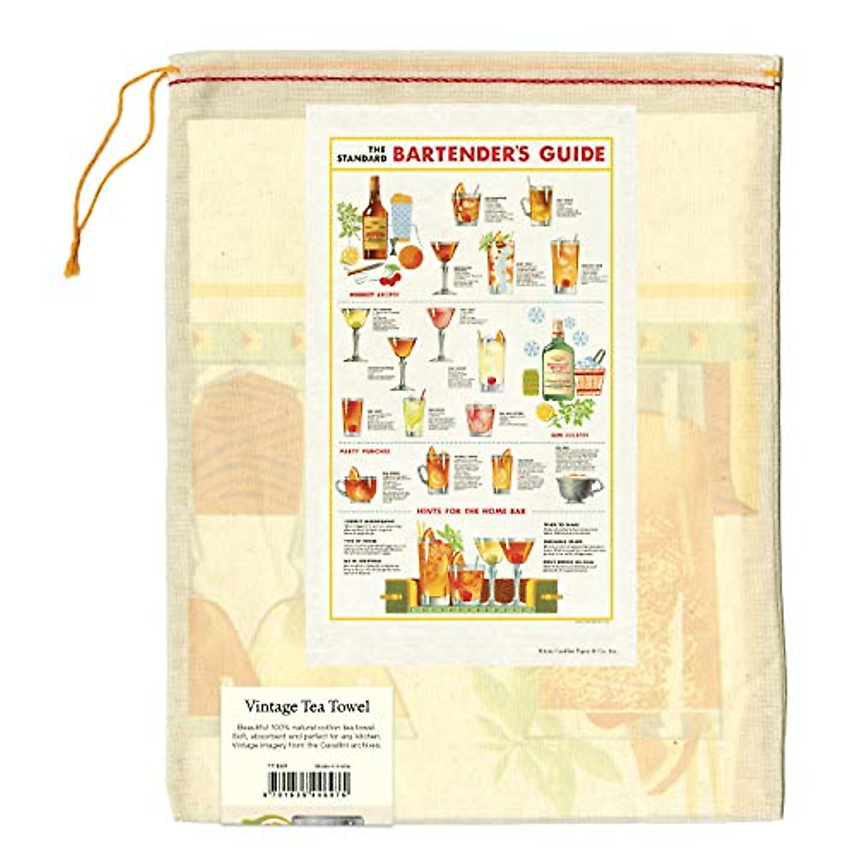 Cavallini Papers & Co. Bartender's Guide Tea Towel, Multicolor
