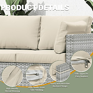 Pakunoda 8 pcs Outdoor Cushion Slipcovers Outdoor Patio Cushions Covers Replacement Waterproof with Zipper w/3 Seat Cushion Covers and 5 Backrest Pillow Covers, Covers Only