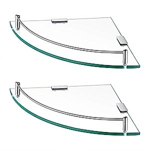 KES Glass Corner Shelf for Bathroom Corner Shelf 2 Pack Tempered Glass Shelf with Rail SUS 304 Stainless Steel Wall Mounted Brushed Finish, BGS2101A-2-P2