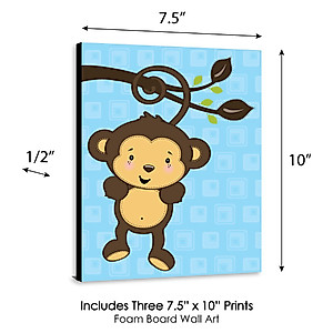Big Dot of Happiness Blue Monkey Boy - Baby Boy Nursery Wall Art and Kids Room Decorations - Gift Ideas - 7.5 x 10 inches - Set of 3 Prints