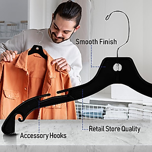Victory Display Heavy Duty Hangers for Clothes (25-Pack), Black Hangers, 17in Wide Black Plastic Hangers, Coat Hanger with Swivel Hook & Notched Shoulders, Clothing Hangers, Heavy Duty Clothes Hangers
