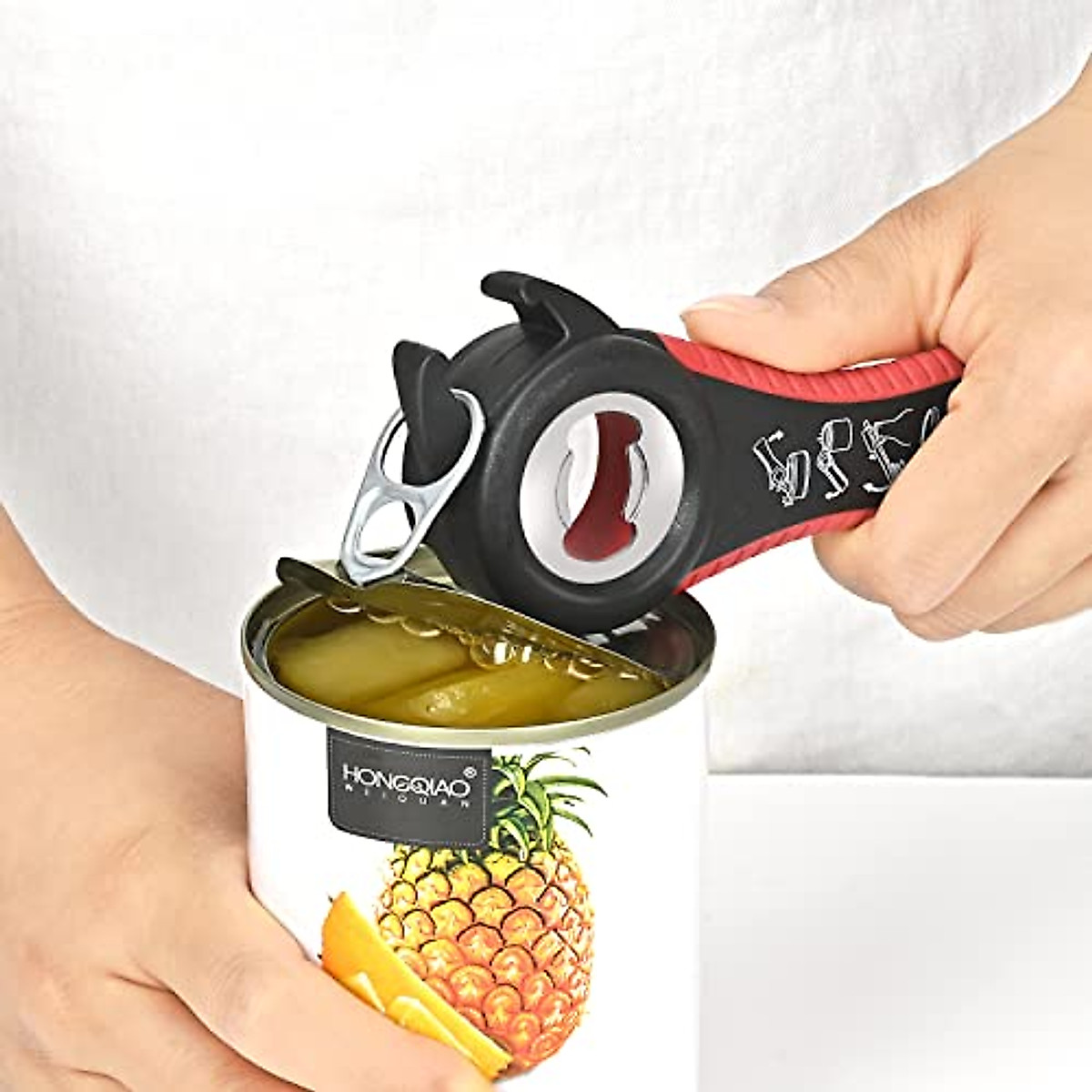 Elyum Jar Opener, 5 in 1 Bottle Opener Multi-Function Can Opener with Silicone Handle, Jar Opener for Weak Hands, Seniors with Arthritis, Lid Opener for Children (Red, 2-Piece Set)