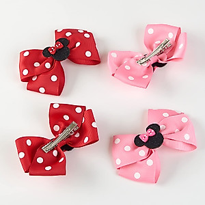 Baby Girls Mouse Ears Hair Bow Clips 4pc Birthday Party Dress Up Cartoon Hair Accessories 4 Inch Polka Dot