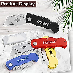 DIYSELF 4 Pack Folding Utility Knife, Box Cutters with 10 Blades, Quick Change Blades Utility Knives, Razor Knife with Belt Clip, Box Cutter Knife for Cardboard, Drywall, Carpet, Razor Knife Utility