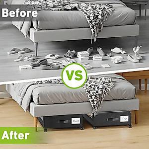 Beborxue Under Bed Storage with Wheels, 2-Pack Under Bed Storage Containers with Clear Lids, XXL 60L Under the bed storage Organizer Bins, Rolling Under Bed Metal Drawer for Clothes,Shoes,Toys (Black)