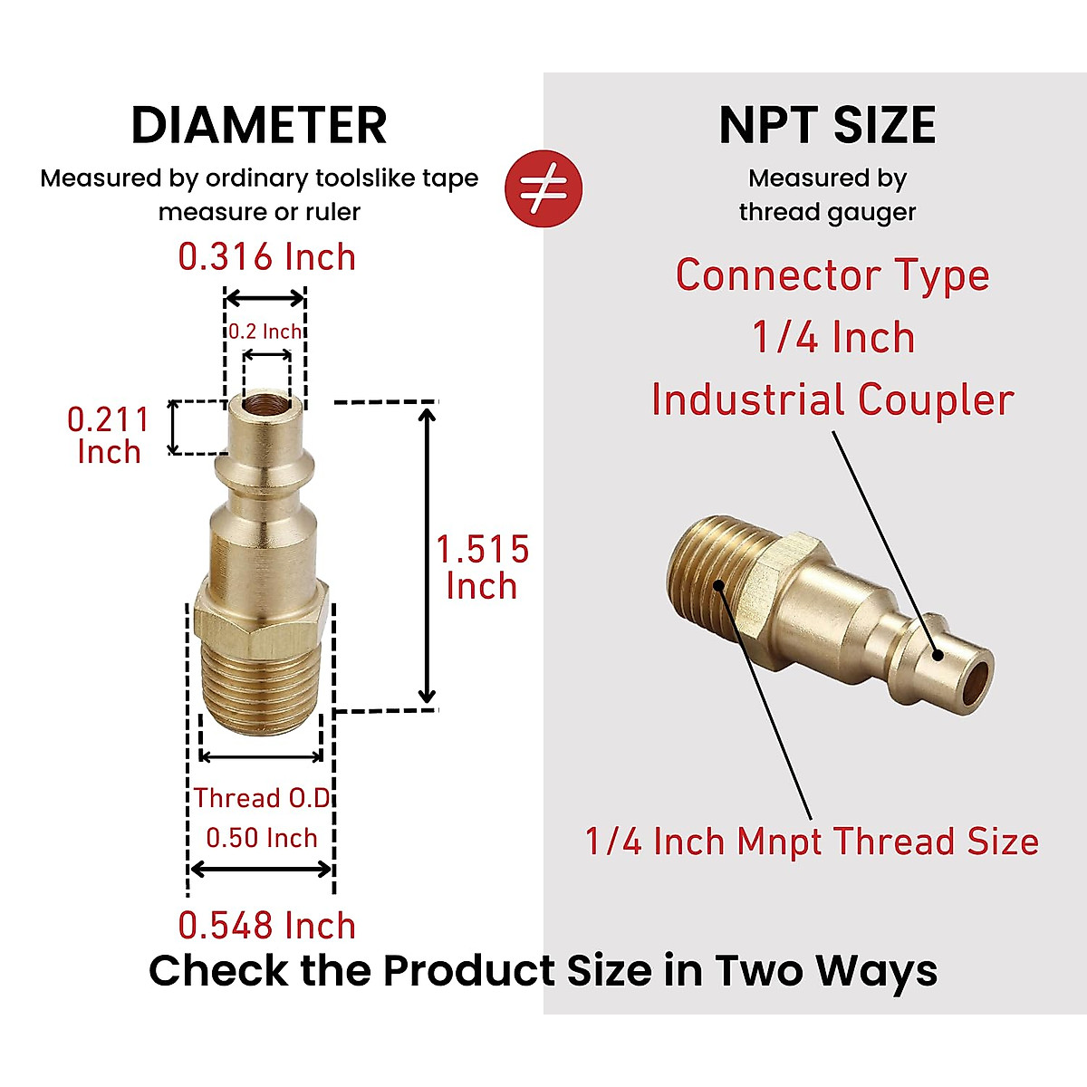 T TANYA HARDWARE Brass 1/4-Inch NPT Male Industrial Air Hose Quick Connect Adapter, Air Coupler and Plug Kit, Air Compressor Fittings, 10pcs (Male NPT)