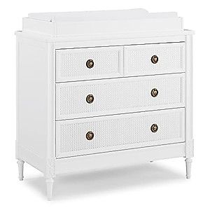 Delta Children Madeline Crib 8-Piece Baby Nursery Furniture Set–Includes: Convertible Crib, Glider, Dresser, Changing Top, Crib Mattress, Sheets, Toddler Guardrail & Changing Pad, Bianca White