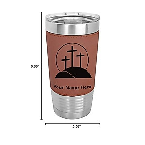 LaserGram 20oz Vacuum Insulated Tumbler Mug, Calvary Cross, Personalized Engraving Included (Faux Leather, Dark Brown)