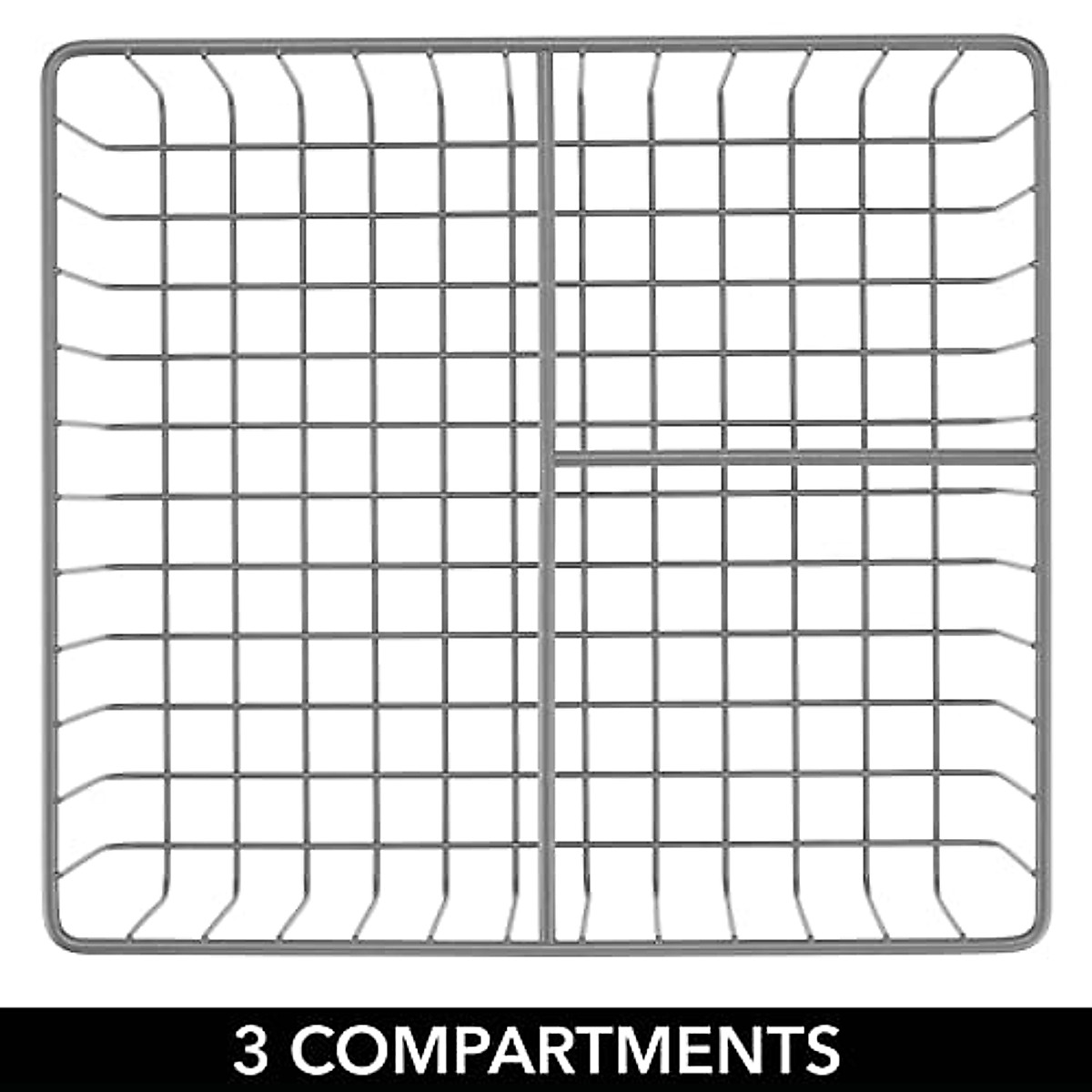 mDesign Metal Kitchen Food Storage Container Lid Holder, 3-Compartment Organizer Bin for Organization in Kitchen Cabinets, Cupboards, Pantry Shelves, Drawers - Wide - Graphite Gray