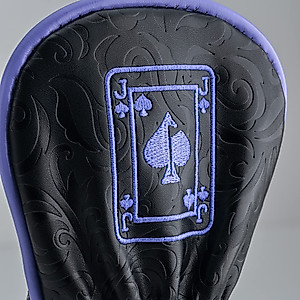 Pins & Aces Royal Flush Head Cover - Premium, Hand-Made Leather Headcover - Ace of Spades & Magnetic Closure, Tour Quality Golf Club Cover - Style and Customize Your Golf Bag Hybrid (Black)