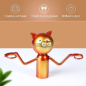 Drincarier Cat Decor Wine Bottle & Glass Holders Tabletop Wine Racks Shelf Metal Wine Bottle Holder Hold 1 Wine Bottle and 2 Glasses (Cat Wine Glass Holder)………