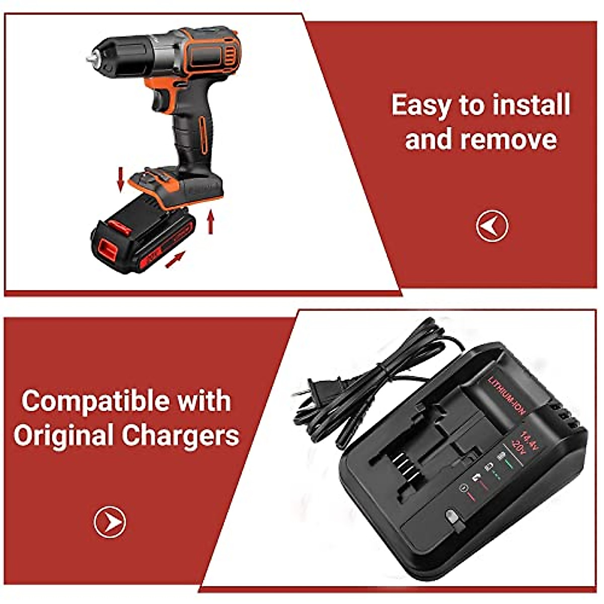 OHYES BAT 2 Pack 3000mAh Replacement for Battery Compatible with 20v Cordless Power Tools (Red)