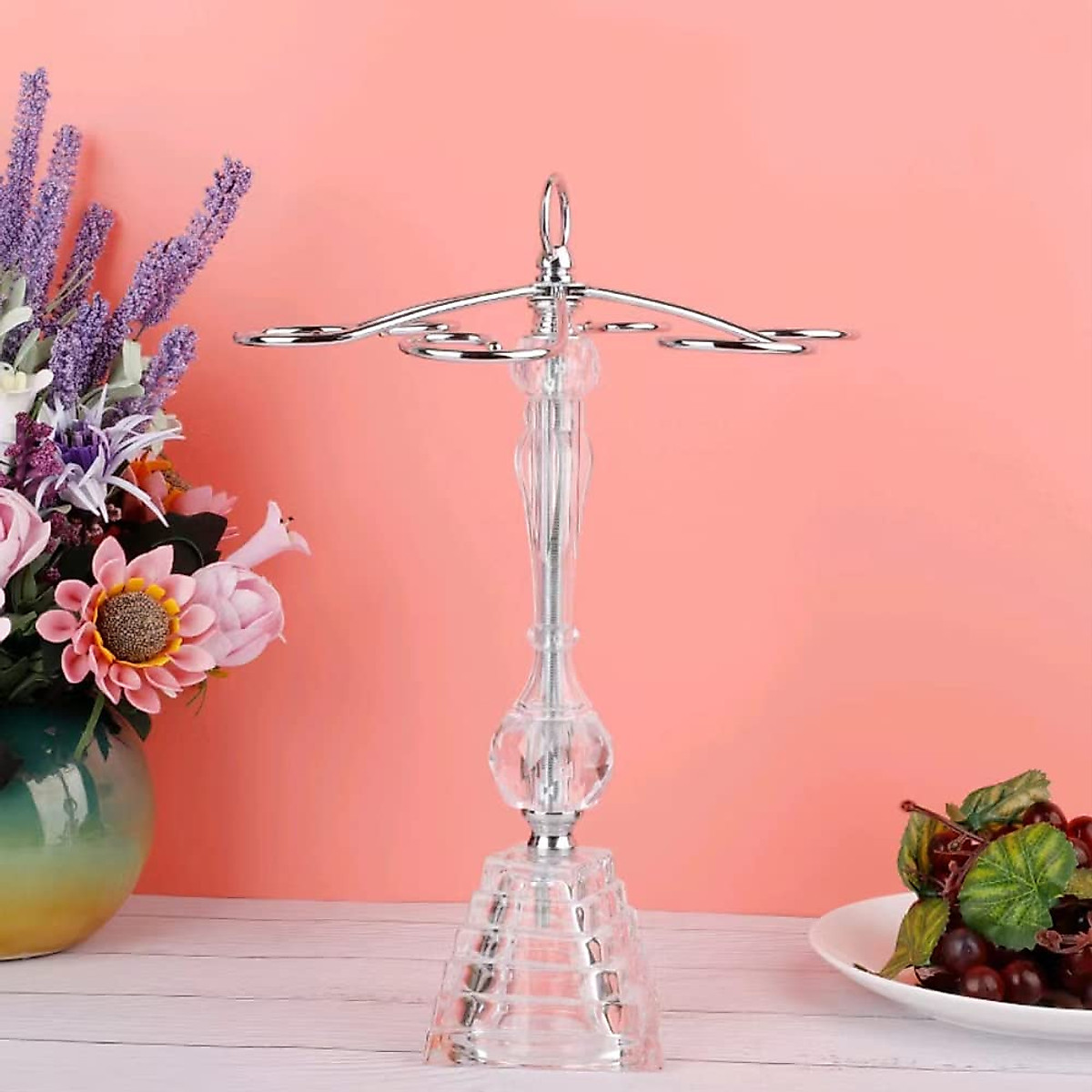 6 Holder Crystal Wine Glass Holder, Scrollwork Rotate Stemware Rack Drying Rack for Tabletop