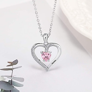 Gemszoo Personalized Names Heart Necklace with Simulated Birthstone Pendant Necklace for Women Mother (1 Name)