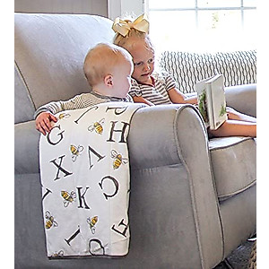 Burts Bees Baby Infant Reversible Blankets 100% Organic Cotton GOTS Certified - A-Bee-C Prints with Quilting Pattern Soft Nursery Blanket with 100% Polyester Fill for Size 30 x 40 Inch