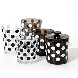 Youngever Plastic Apothecary Jars, Qtip Holder, Cotton Swab Holder, Bathroom Vanity Organizer for Cotton Balls, Cotton Pads, Qtips (2 Sets 15 Ounce, Polka Dot Design)