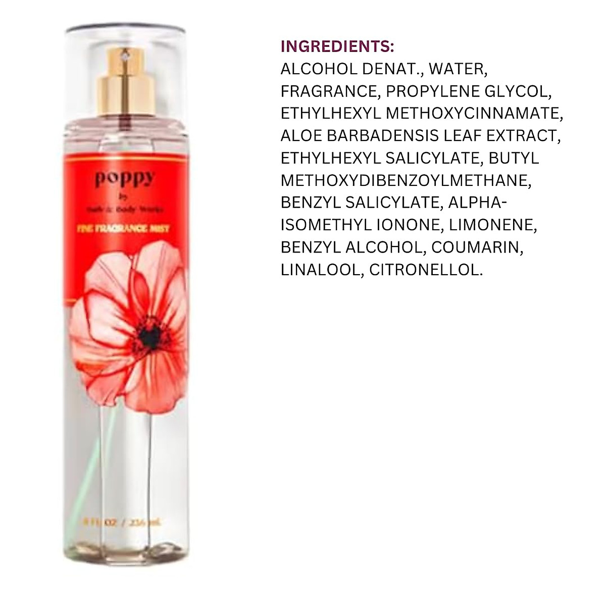 Bath & Body Works Poppy Fine Body Fragrance Mist 8 Fluid Ounce (Poppy)