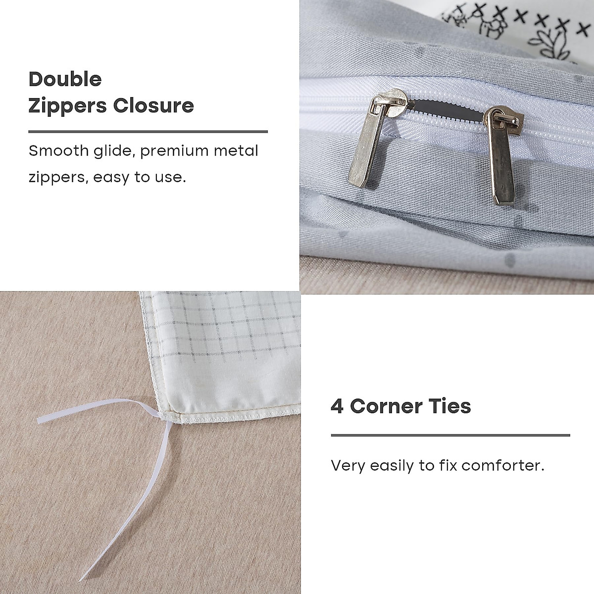 Lemfux 100% Cotton Floral Pattern Modern Theme Duvet Cover Set, Geometric Style Aesthetic White Soft Comforter Cover Set with Metal Zippers, Full Size, 3Pcs