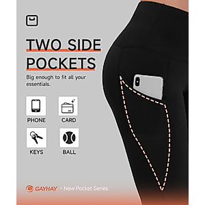 GAYHAY Leggings with Pockets for Women - 19" / 25" Yoga Pants High Waist Tummy Control Compression for Workout Black