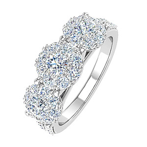 FINEROCK 1 Carat 3-Stone Prong Set Diamond Engagement Ring in 10K White Gold - IGI Certified (Ring Size 7)