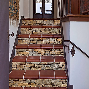 TUOKING 13 Strips Stair Stickers, Vinyl Self-Adhesive Refurbished Staircase Decals, 39.37 x 7.08 Inch for 13 Steps, Stone Pattern