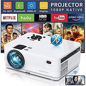 1080P HD Projector with WiFi and Bluetooth,Roconia 9800LM 4K Projector,300" Outdoor Movie Projector,Home Theater Video Projector Compatible with Laptop, HDMI, VGA, USB, iOS & Android Smartphone