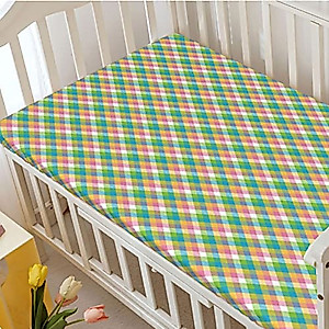 Plaid Themed Fitted Crib Sheet,Standard Crib Mattress Fitted Sheet Toddler Bed Mattress Sheets-Crib Mattress Sheet or Toddler Bed Sheet,28“ x52“,Multicolor