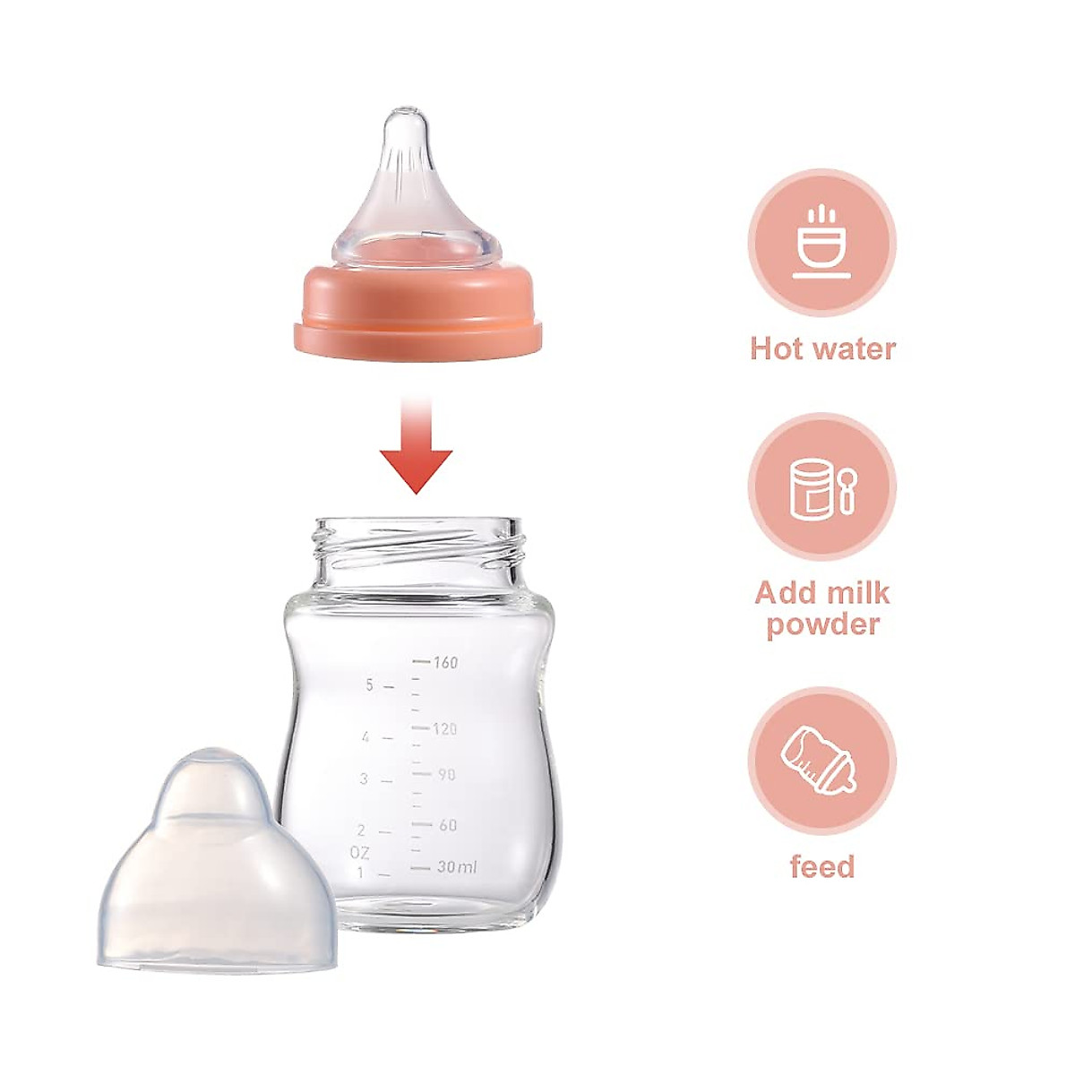 FDBTL Baby Bottle Glass Natural Anti-Colic Bottles Closer to Breastfeeding for Newborn Babies Infant 0M+ 6Oz