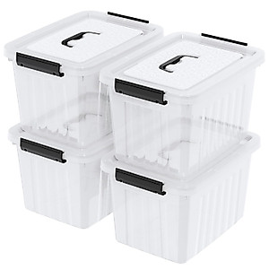 Sadstory 18 Quart Plastic Storage Latch Box with Handle, Clear Latching Bin with Lids, 4 Packs