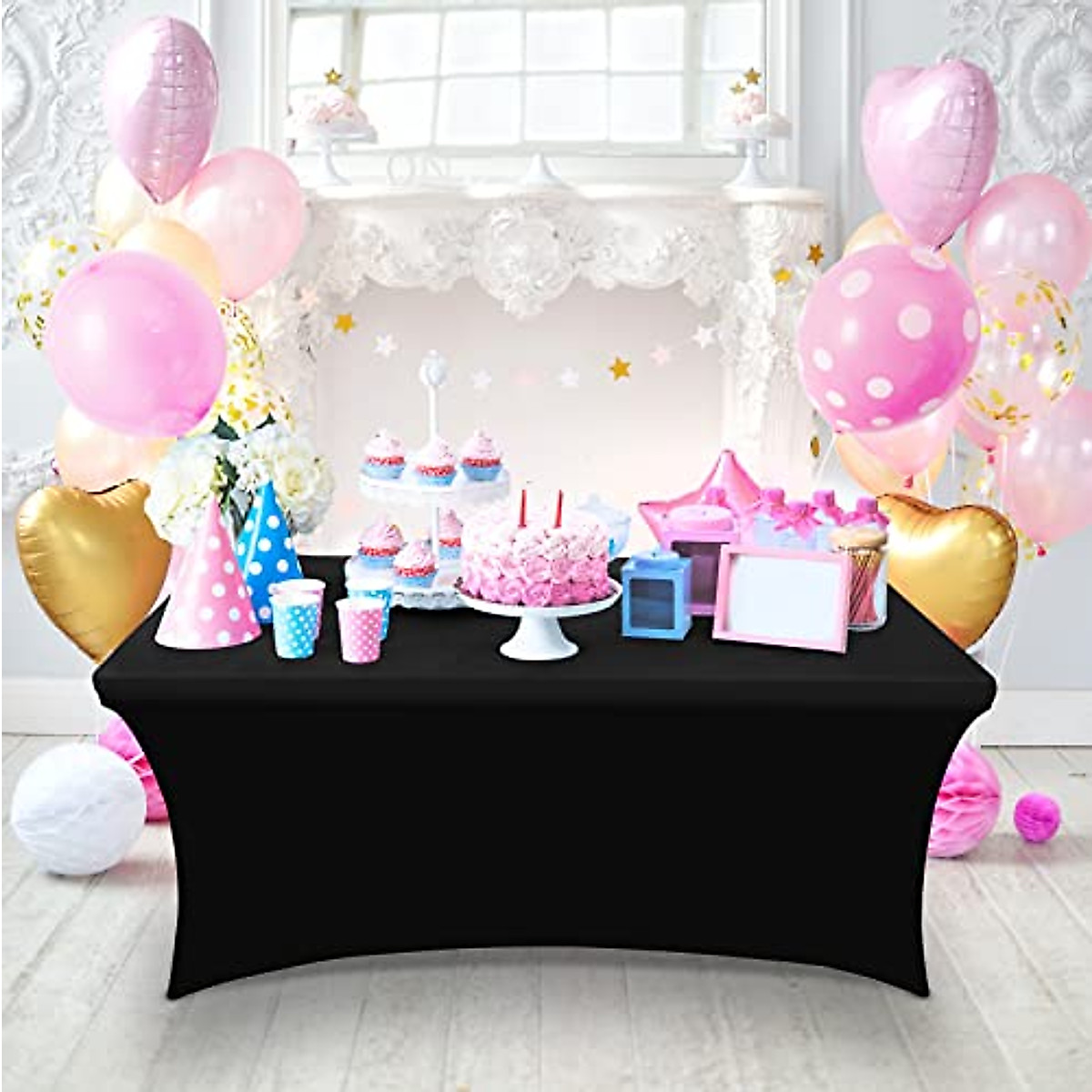 Utopia Kitchen Spandex Tablecloth 1 Pack [8FT, Black] Tight, Fitted, Washable and Wrinkle Resistant Stretch Rectangular Patio Table Cover for Event, Wedding & Parties [96Lx30Wx30H Inch]