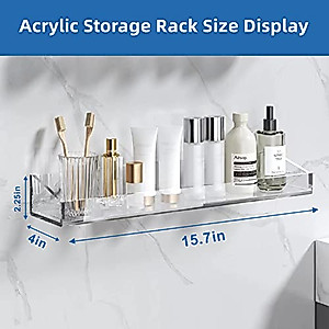 INCHAN Acrylic Bathroom Shelf, Sticky Shower Organizer, Storage Shelf Extra Thick Acrylic Shower Shelf, Acrylic Shelf Clear Display Shelf, 15.7 Inch Drill Free All Mount, 2 Pack