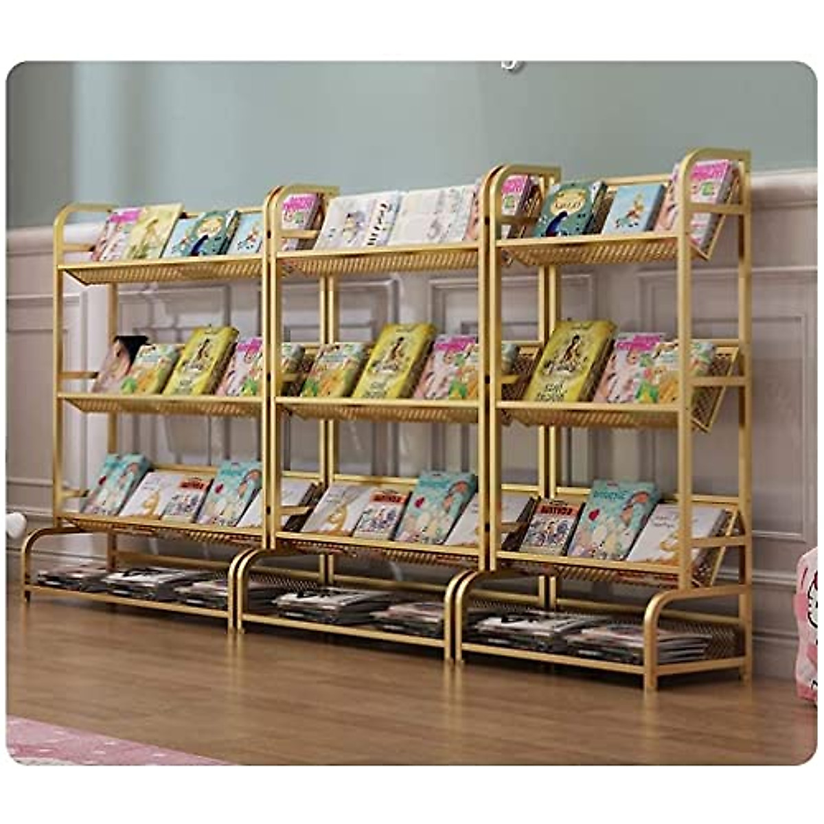 ROLTIN Bookcases Bookshelf Nordic Bookshelf 4-Tier Metal Bookcase Standing Bookshelves Open Display Shelf Home Office Storage Rack for Books and Magazines Bookcase (Color : Gold