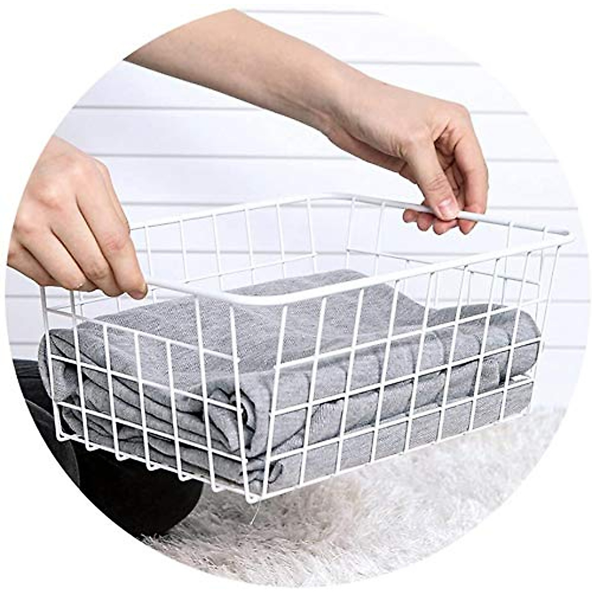 iPEGTOP Wire Storage Freezer Baskets, Set of 2 Large 15.2" Farmhouse Organizer Storage Bins Fridge Basket Rack with Handles for Kitchen Cabinets, Pantry, Office, Bathroom Organization- White