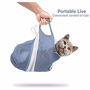 Cat Bathing Bag, Adjustable Breathable Anti-bite & Anti-Scratch Cat Shower Mesh Grooming Bag for Pet Dogs & Cats, Grey, (G123)