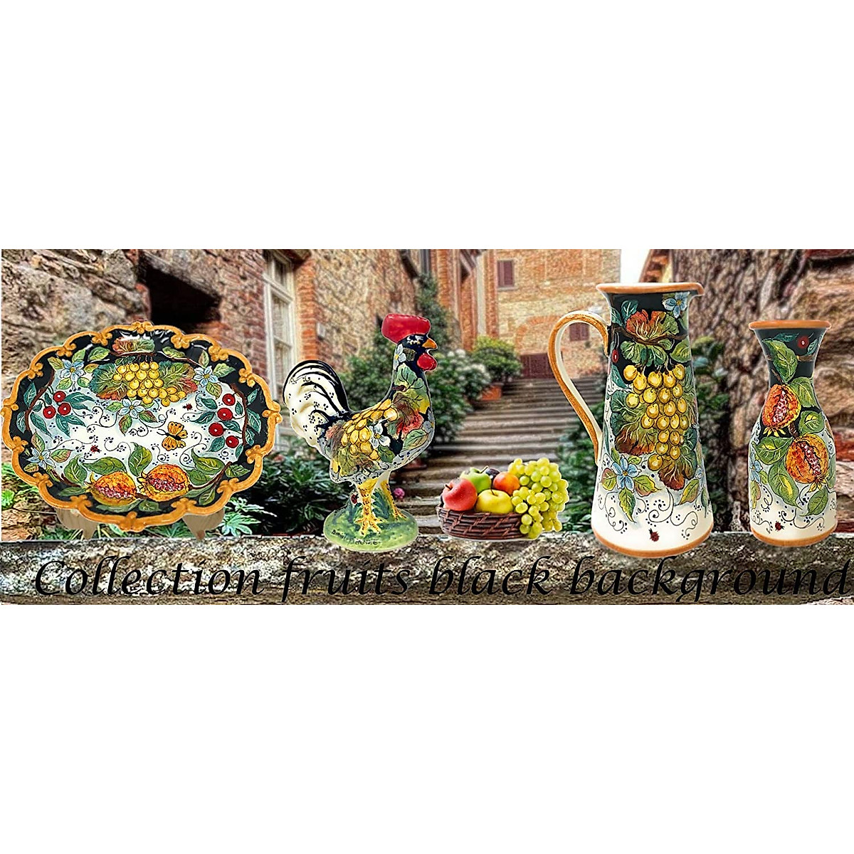 CERAMICHE D'ARTE PARRINI - Italian Ceramic Spoon Rest Holder Decorated Pomegranates Pottery Art Hand Painted Made in ITALY Tuscan