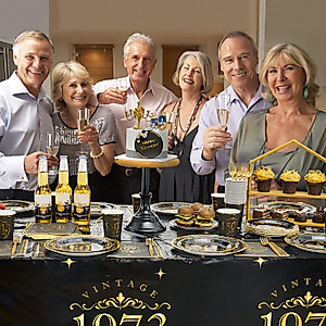 50th Birthday Party 122 PCS Plates Forks Cups Napkins and Tablecloths - Disposable Paper Dinnerware Set Women Men Vintage 1973 Party 50 Years Old Retirement Party Tableware Serves 24 Guests