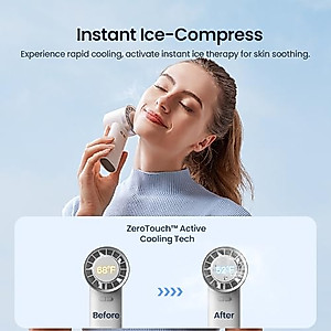 Cegsin Portable Mini Handheld Fan with Active Cooling Technology, Small Hand Fan for Travel, Instant Ice-Compress Face Fan, Personal Lash Fan for Make Up Skincare, 3-Speed, Rechargeable, White