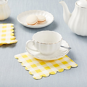 BLUE PANDA Yellow Plaid Paper Napkins for Birthday Party, Wedding - 6.5 x 6.5 Inch - 100 Pack - Yellow Disposable Checked Napkins