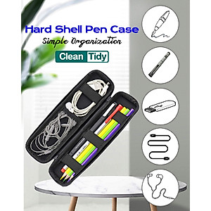 Oythiem Slim Hard Pen Cases for Adults, Travellers, Insulin Travel, Thin Black Pencil Case Hard Shell, Small Waterproof Pencil Box Organizer for Apple Pencil Usb C, Headphones, Executive Fountain Pens