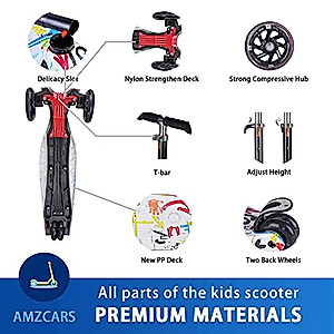 AMZCARS Kick Scooter for Kids, 3 Wheels Toddlers Scooter for 6 Years Old Boys Girls Learn to Steer, Kids Scooter 4 Adjustable Height, Extra-Wide Deck, Flashing Wheel Lights for Children Gifts