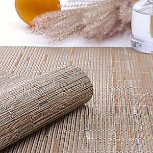 Myir JUN Place Mats, Table Mats Set of 8 Indoor Placemats Washable Non-Slip Heatproof Woven Placemats for Dining Table Fabric Place Mat PVC (Light Brown, Set of 8)