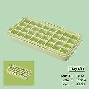 LittleStar Silicone Ice Cube Trays with Press Lid Ice Makers Mold with Container & Scoop 64Pcs x0.95 inch Small Square Ice Cubes for Whisky Chingling Cocktail and Milk Tea (Green)