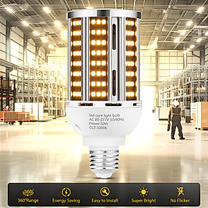 50W 2 pack LED Corn Light Bulb,3000K Warm White 6500LM(500W Equivalent ) Commercial GradeE26/E39 Medium Mogul Base LED Lamp,Large Area Lights For Outdoor Indoor Garage Warehouse Factory Bay Light