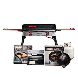 Camp Chef Guy Fieri's Pro 14 Bundle & More - Pro60X Bundle for Outdoor Cooking - Double Burner Stove - 12" Cast Iron Skillet - 1-Burner BBQ Box - Fry Griddle - Chef's Utensil Set