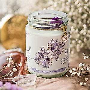 ZINCGE Pisces Zodiac Crystal Candle Gifts for Women, Astrology Spiritual Birthday Gifts Horoscope Natural Soy Bergamot Scented Candle with Dry Flowers and Amethyst Healing Crystals