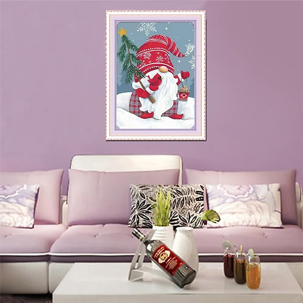 Christmas Gnome Stamped Cross Stitch Kits for Adults, Christmas Gnome Counted Pattern Needlepoint Kits Crafts Dimensions Cross-Stitch Stamped Kits Embroidery Kits Arts Craft Kits for Wall Art Gift